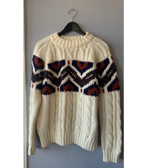 Thane | Sweaters | Vintage 8s Thane Cream Abstract Chunky Fishermans ...